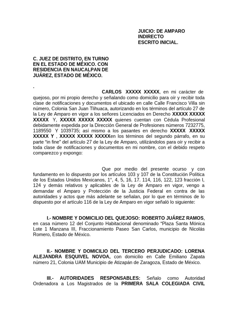 Demanda de Amparo Indirecto en México | PDF | México | Constitución