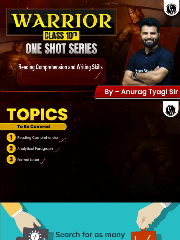 Reading Comprehension and Writing Skills - Class Notes - Warrior 2025 | PDF