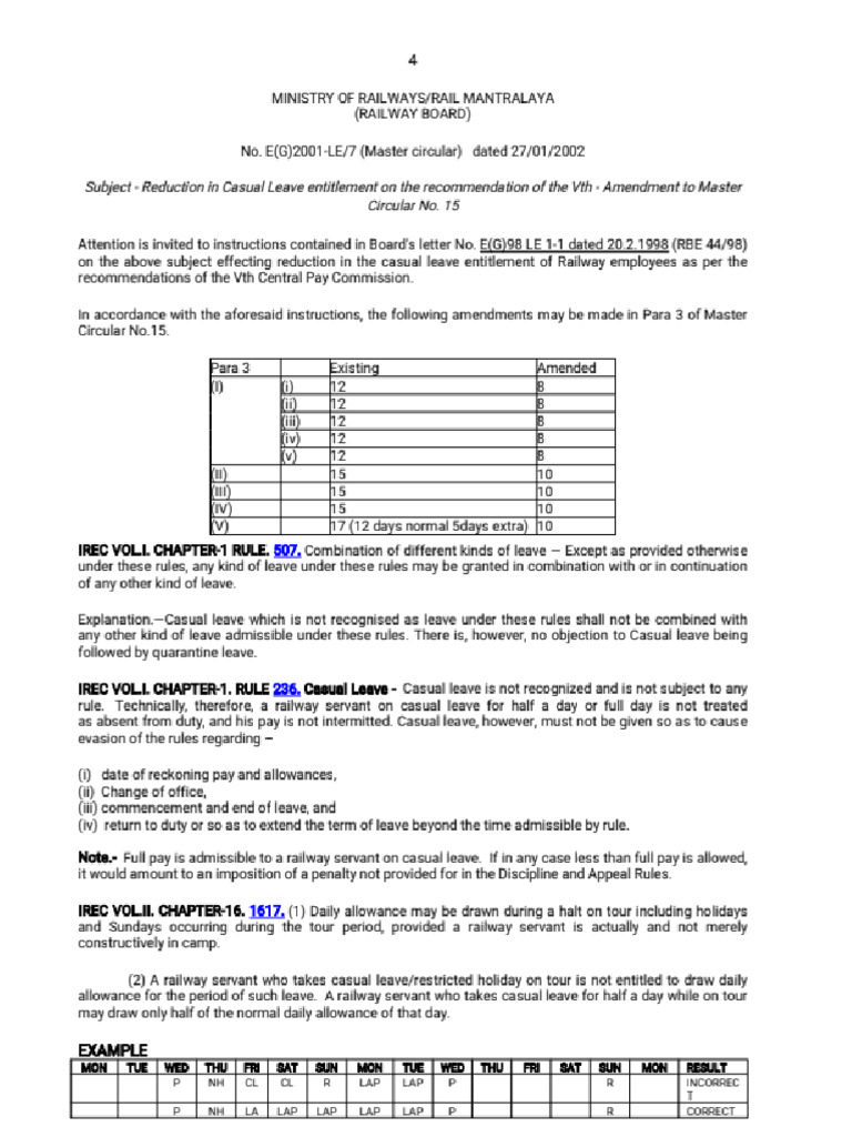 Leave Rules CL Casual Leave Master Circular | PDF