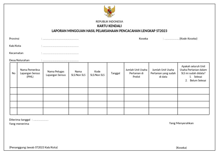 Lampiran 24. Format Kartu Kendali Laporan Mingguan Hasil Pendataan | PDF