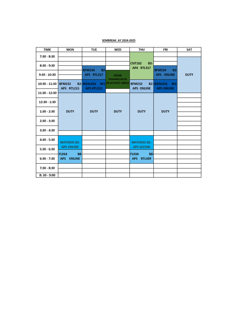 2nd Semester Schedule 2024-2025 | PDF