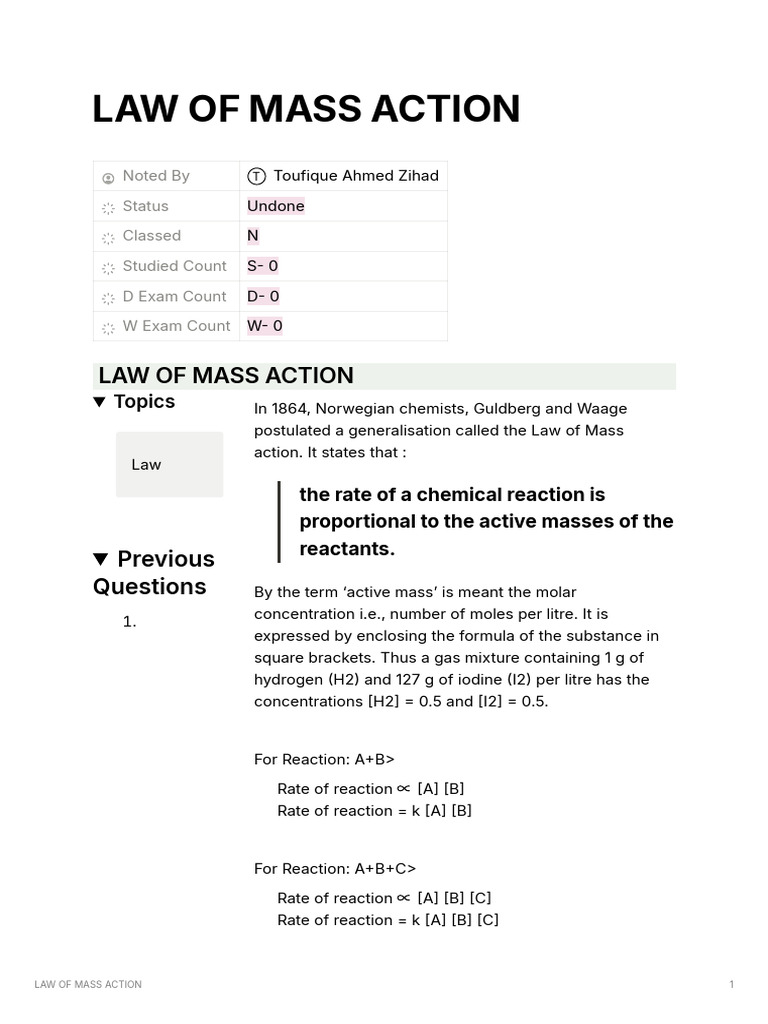 Law of Mass Action Explained | PDF