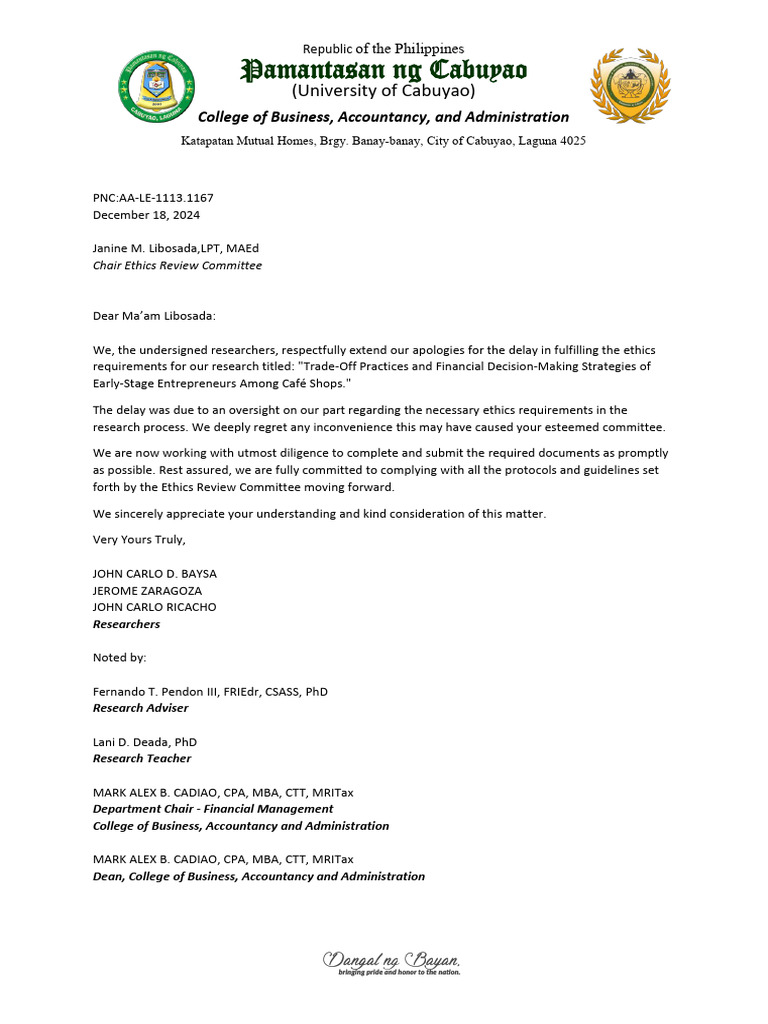 Ethics Letter Sample | PDF