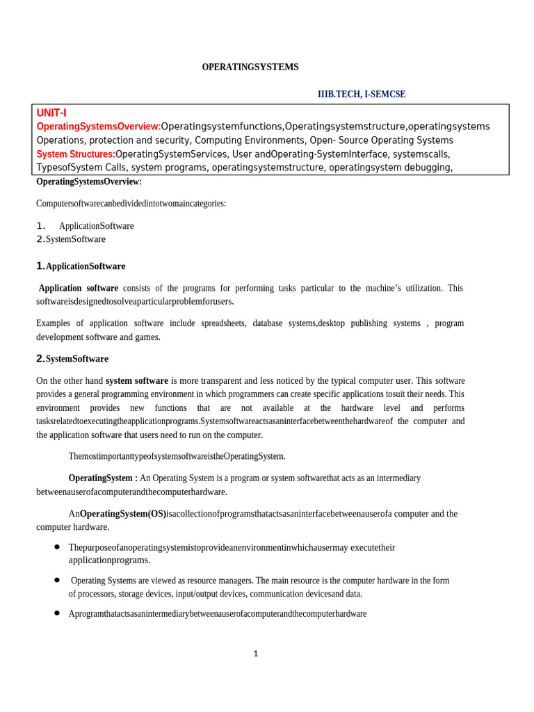 OS-UNIT-I | PDF | Operating System | Kernel (Operating System)
