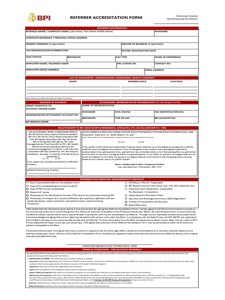 BPI Referral Accreditation Form Guide | PDF | Confidentiality | Legal Remedy