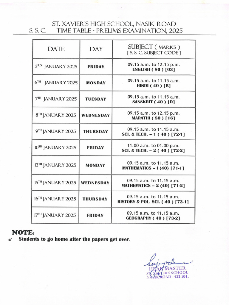 Prelims 2024 25 Time Table | PDF