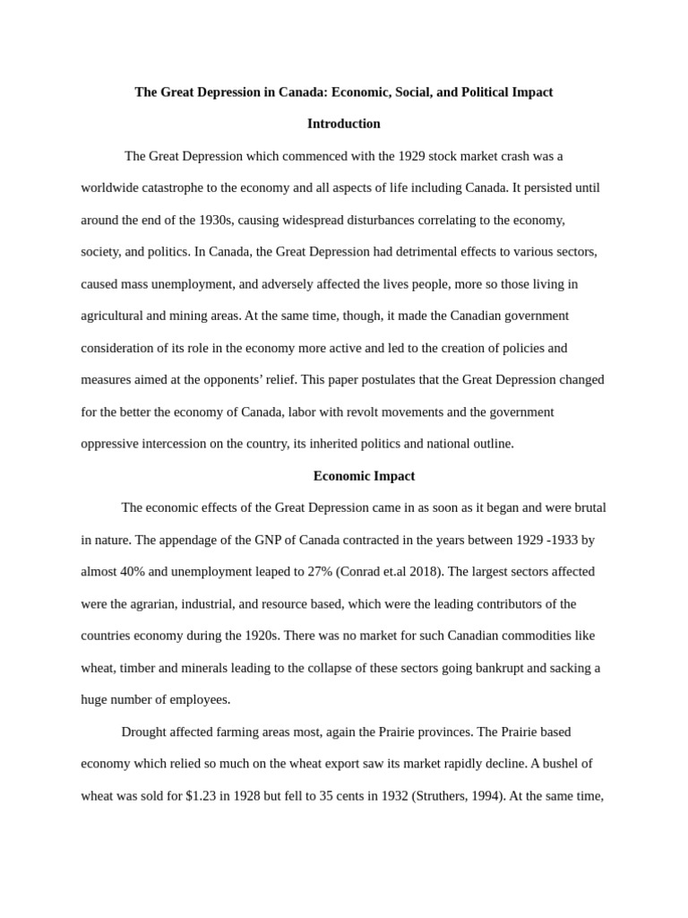 The Great Depression in Canada | PDF | Great Depression | New Deal