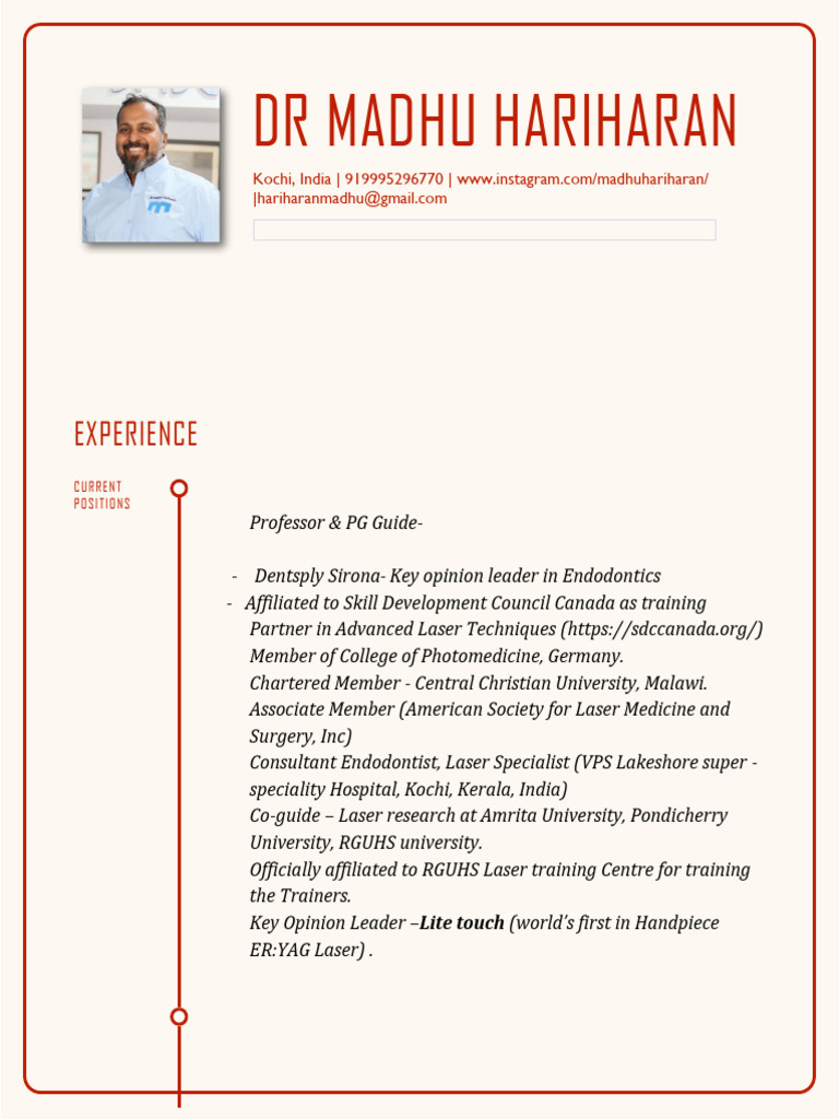 DR Madhu Hariharan CV2024 | PDF | Dentistry | Dentistry Branches