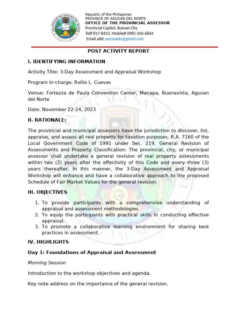 Post Activity Report | PDF | Real Estate Appraisal | Market Value