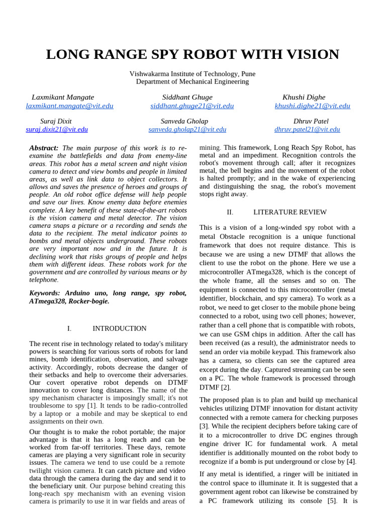 Long Range Spy Robot With Vision | PDF | Robot | Robotics
