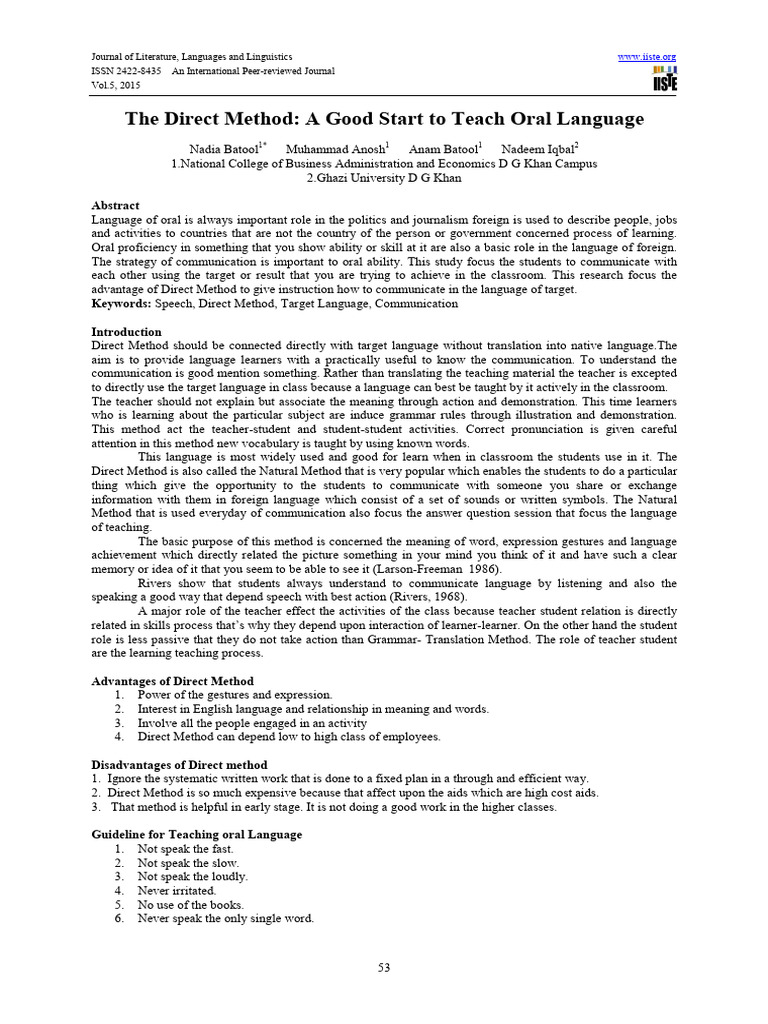 Direct Method for Teaching Oral Language | PDF | Second Language ...