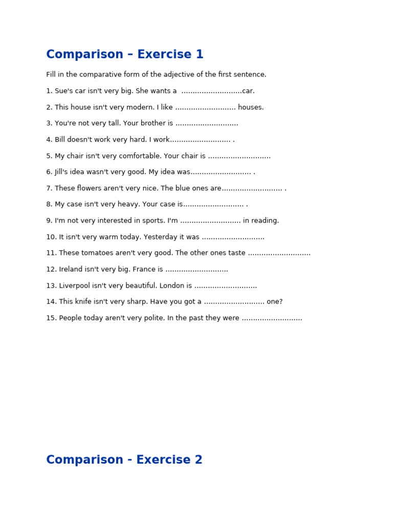 Comparative Adjectives Practice Exercises | PDF