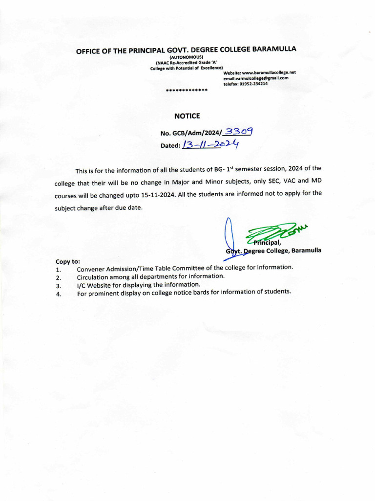 Subject Change Notice | PDF