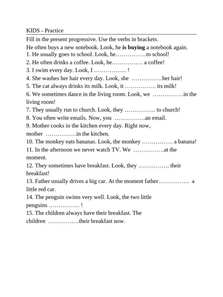 Present Progressive Practice for Kids | PDF
