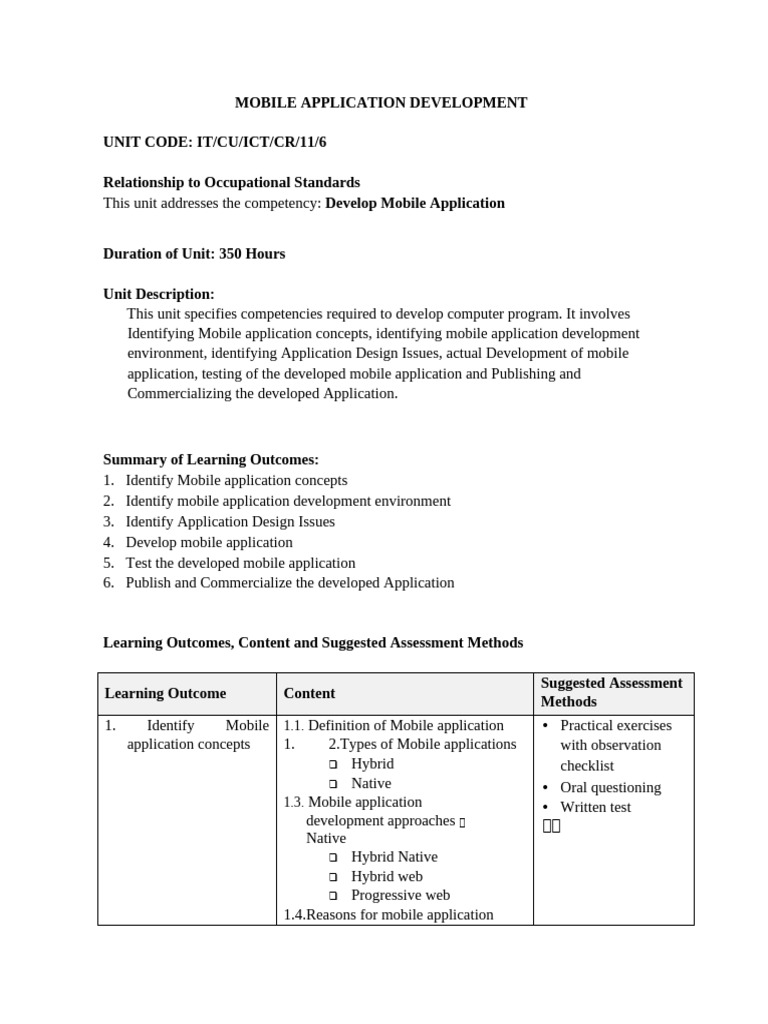 MOBILE APPLICATION DEVELOPMENT Curriculum | PDF | Application Software | Mobile App