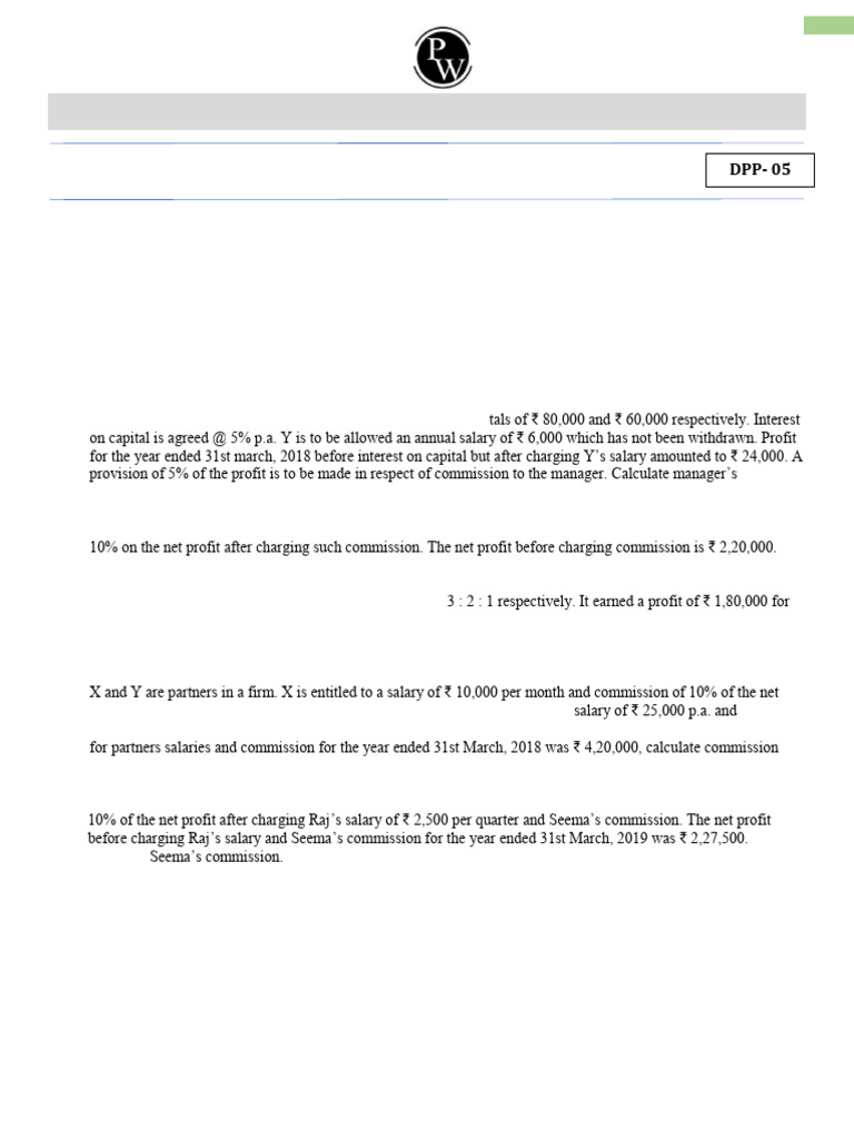 Partnership - Fundamental - DPP 05 - (Kautilya) | PDF | Salary | Economies