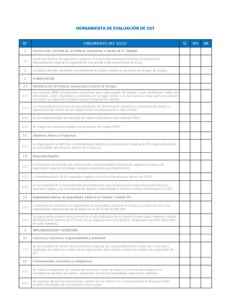 Checklist de evaluación de auditoria de proveedores SST | PDF Checklist de evaluación de auditoria de proveedores SST | PDF