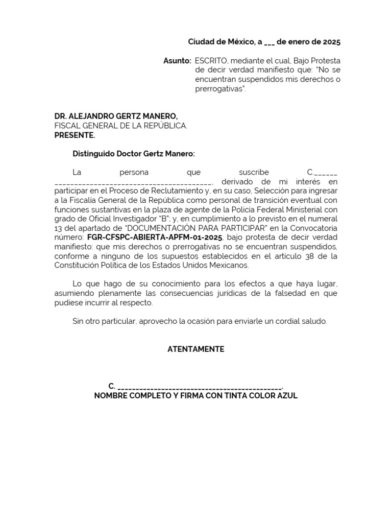 Escrito Art 38 Cpeum FGR CFSPC Abierta Apfm 01 2025vf | PDF