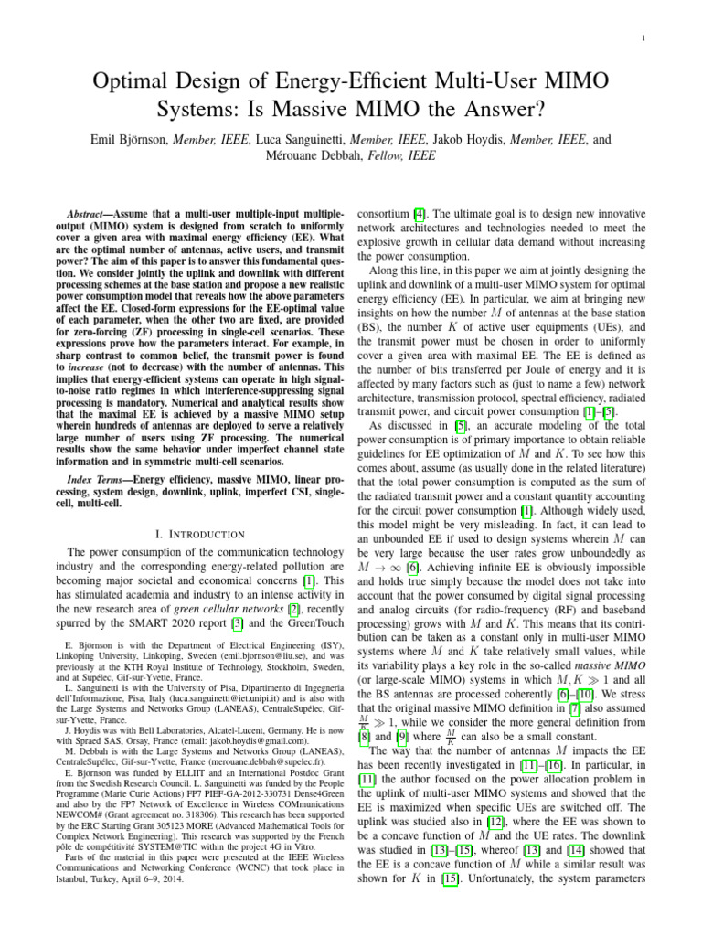 Energy-Efficient Multi-User MIMO Design | PDF | Mimo | Radio Technology