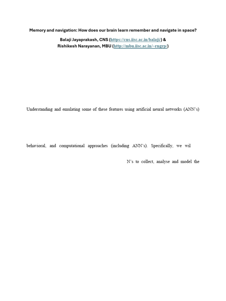 BAI - Memory and Navigation - Final Balaji J | PDF