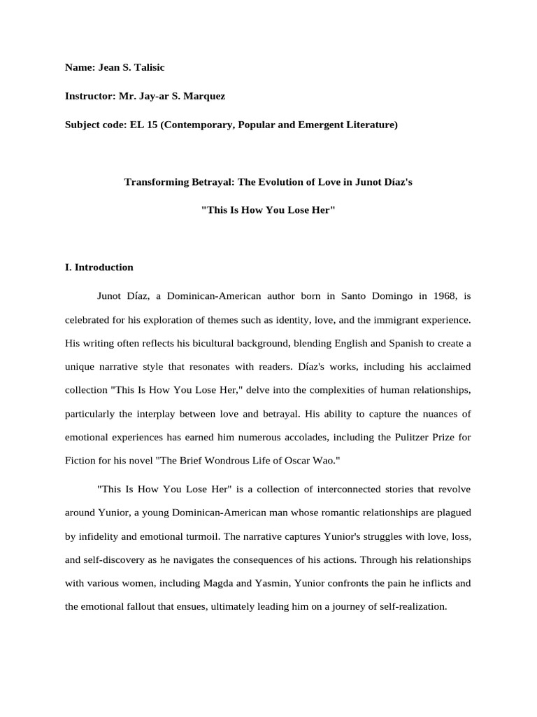 Transforming Betrayal The Evolution of Love in Junot Díazs This Is How ...