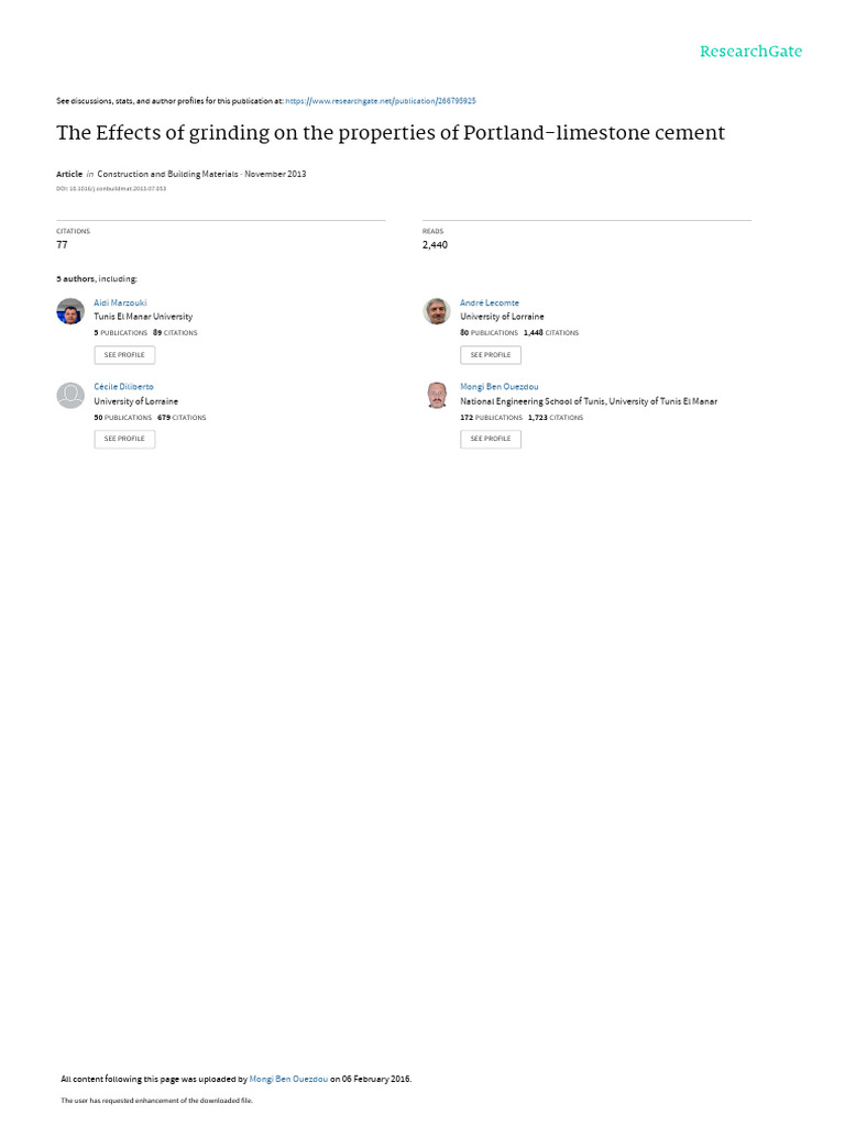 The effects of grinding on the properties of Portland-limestone cement ...