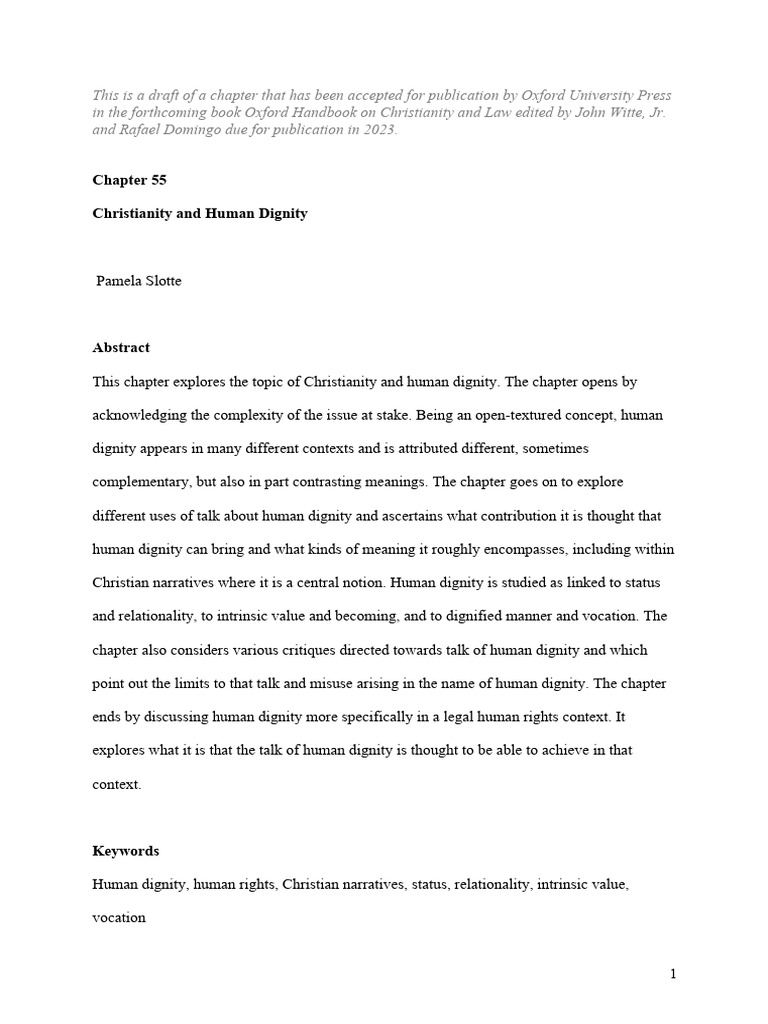 Pamela Slotte. Christianity and Human Dignity | PDF | Dignity | Image Of God