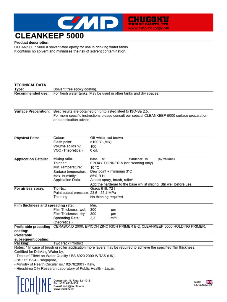 TDS Uk 566eecleankeep - 5000 09 10 2014 | PDF | Water | Paint