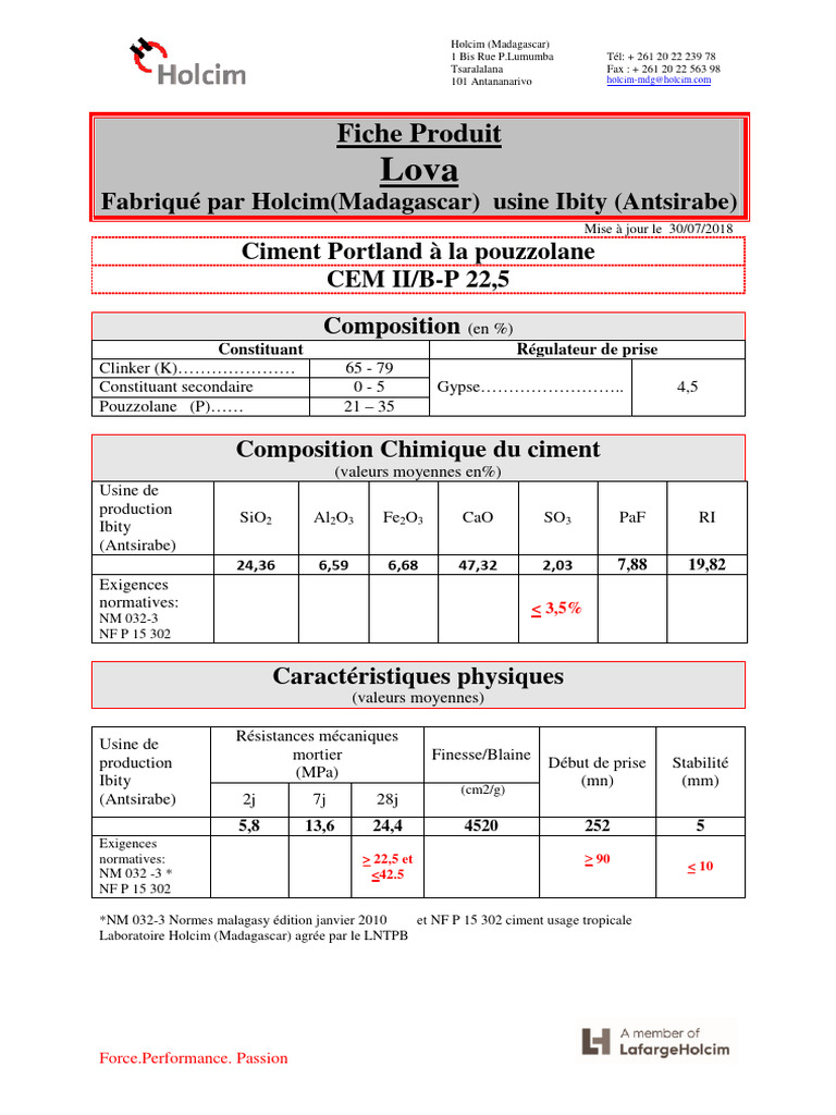 Ciment Lova : Composition et Caractéristiques | PDF | Ciment | Béton