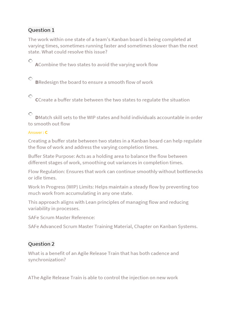 Safe Scrum Master Questions P1 | PDF | Agile Software Development ...