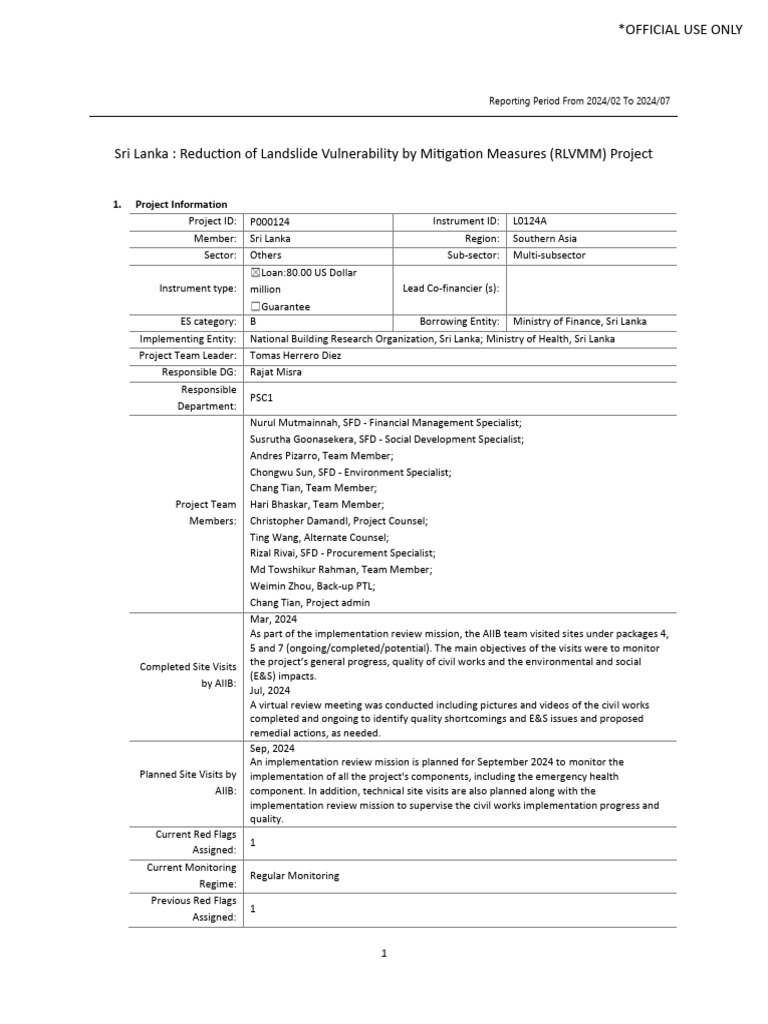 AIIB-PIMR SBF Sri-Lanka P000124 No.12 July 2024 Public-Version | PDF | Procurement | Risk