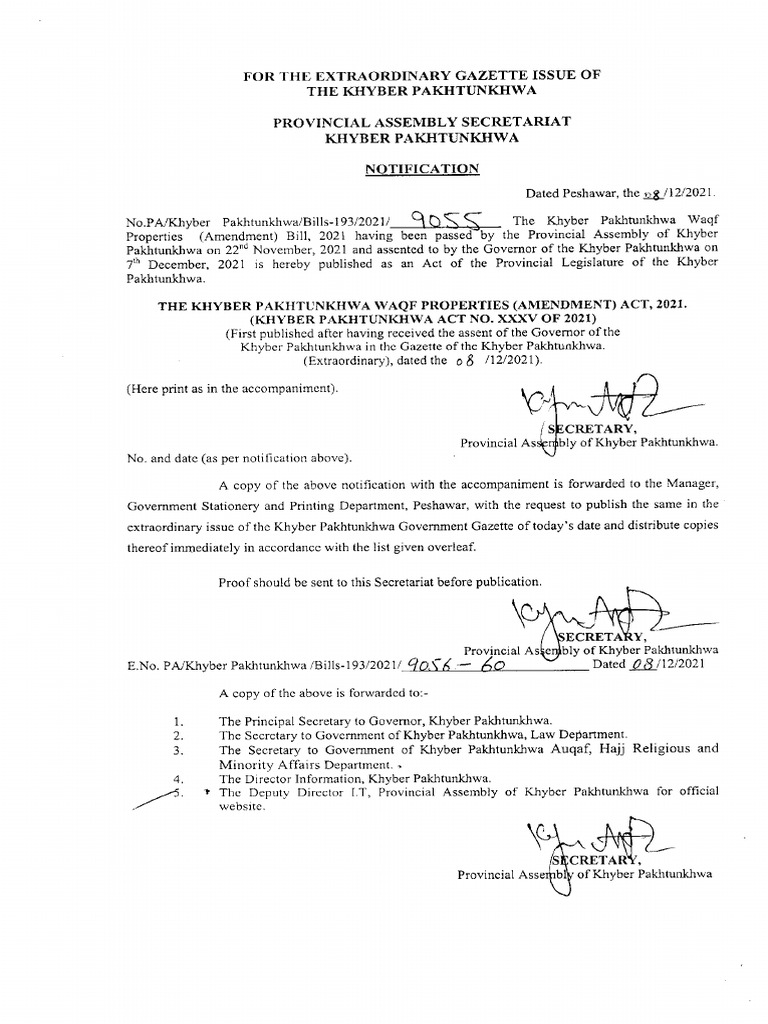 The KP Waqf Propertiesamendment Act2021 | PDF