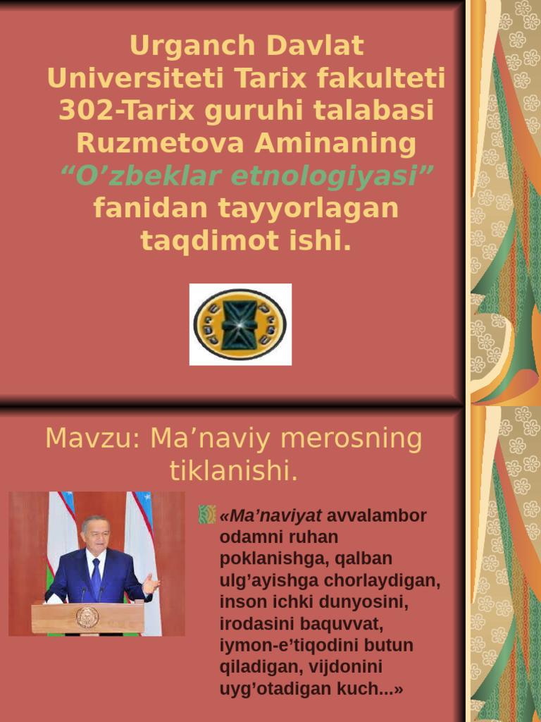 302-Tarix Ruzmetova Amina. Etnologiya Ppt | PDF