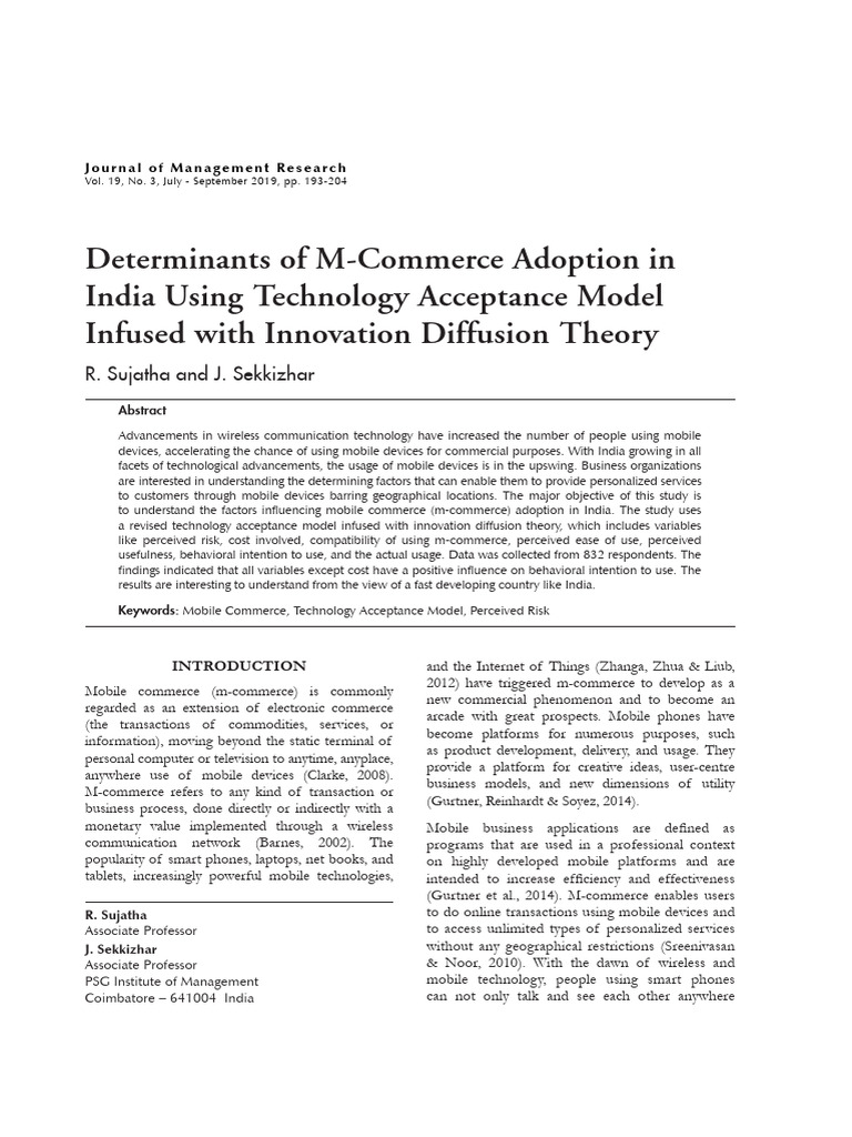 Determinants of M-Commerce Ado | PDF | Survey Methodology | Intention