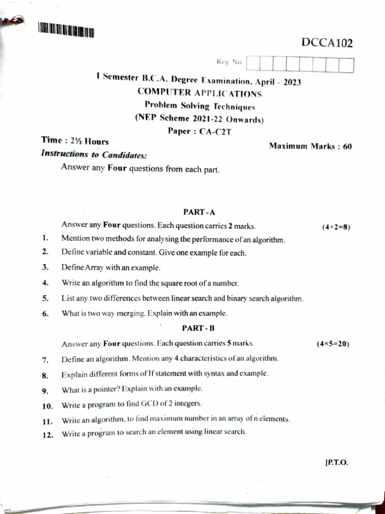 1st Sem Problem Solving Technique 2023 | PDF