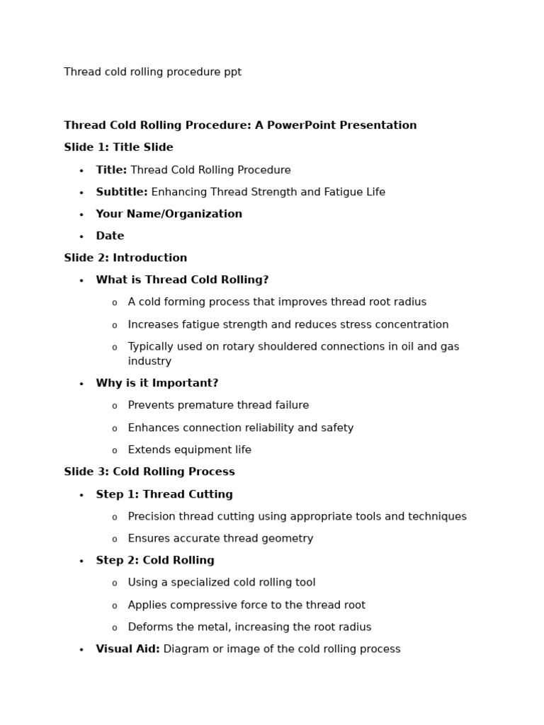 Thread Cold Rolling Procedure Guide | PDF | Rolling (Metalworking ...