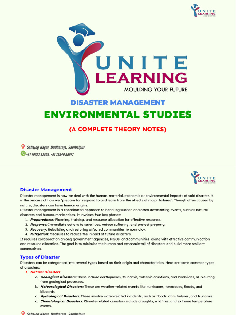 Disaster Management Theory Notes | PDF | Natural Disasters | Risk