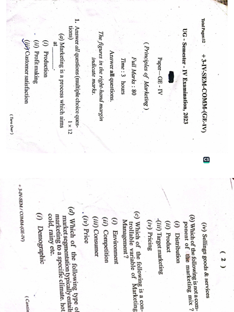 SEM - IV Question Paper Bcom Odisha | PDF