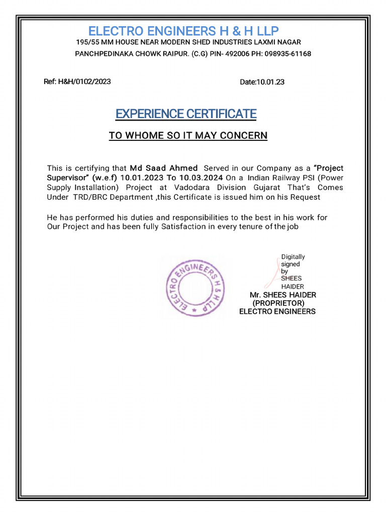 Electro Engineers Experience | PDF