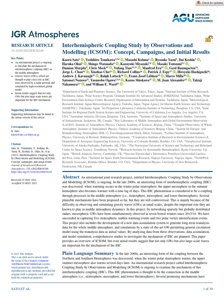 JGR Atmospheres - 2023 - Sato - Interhemispheric Coupling Study by ...