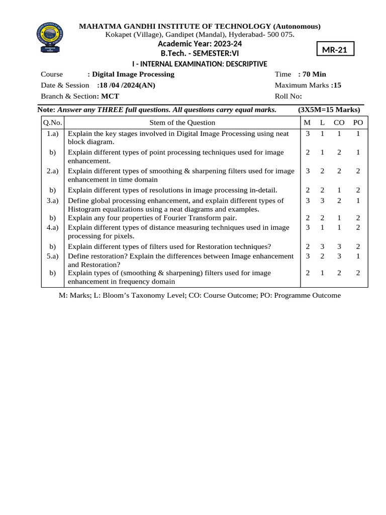 MCT B.Tech MR-21 DIP Spl mid | PDF