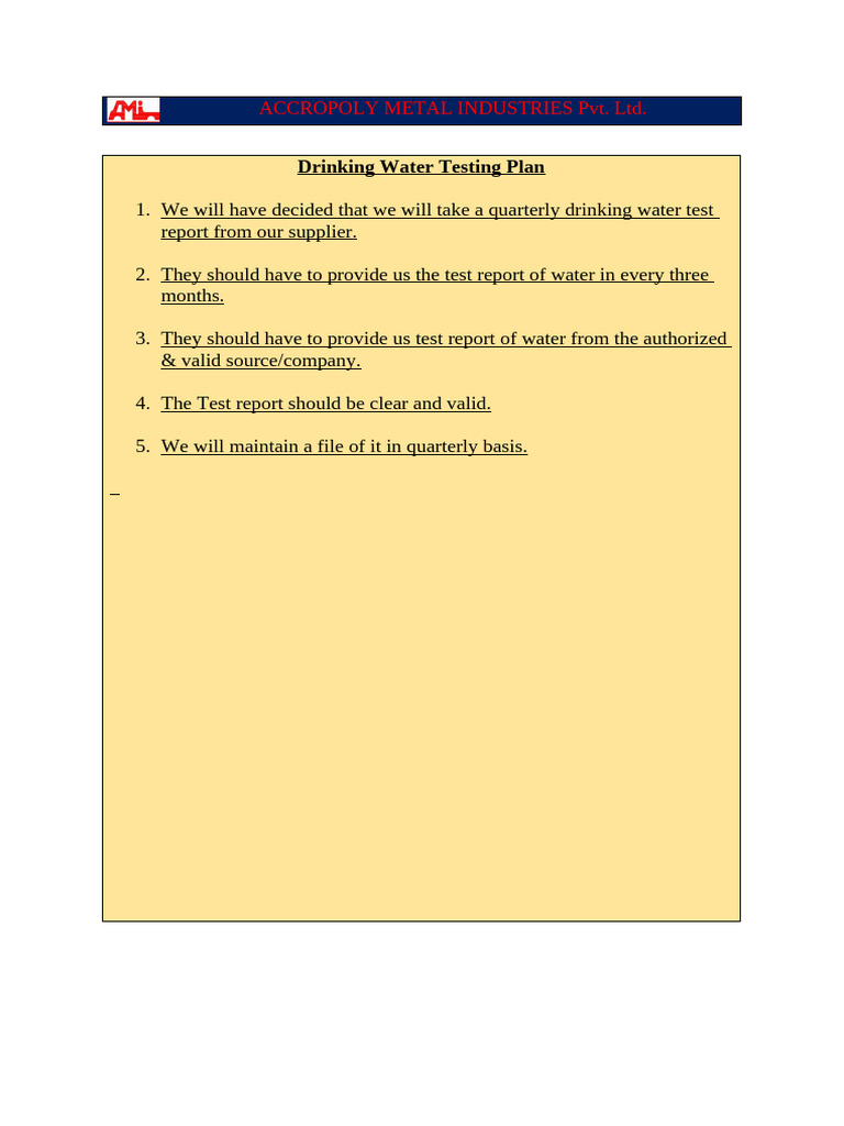 Drinking Water Test Report | PDF