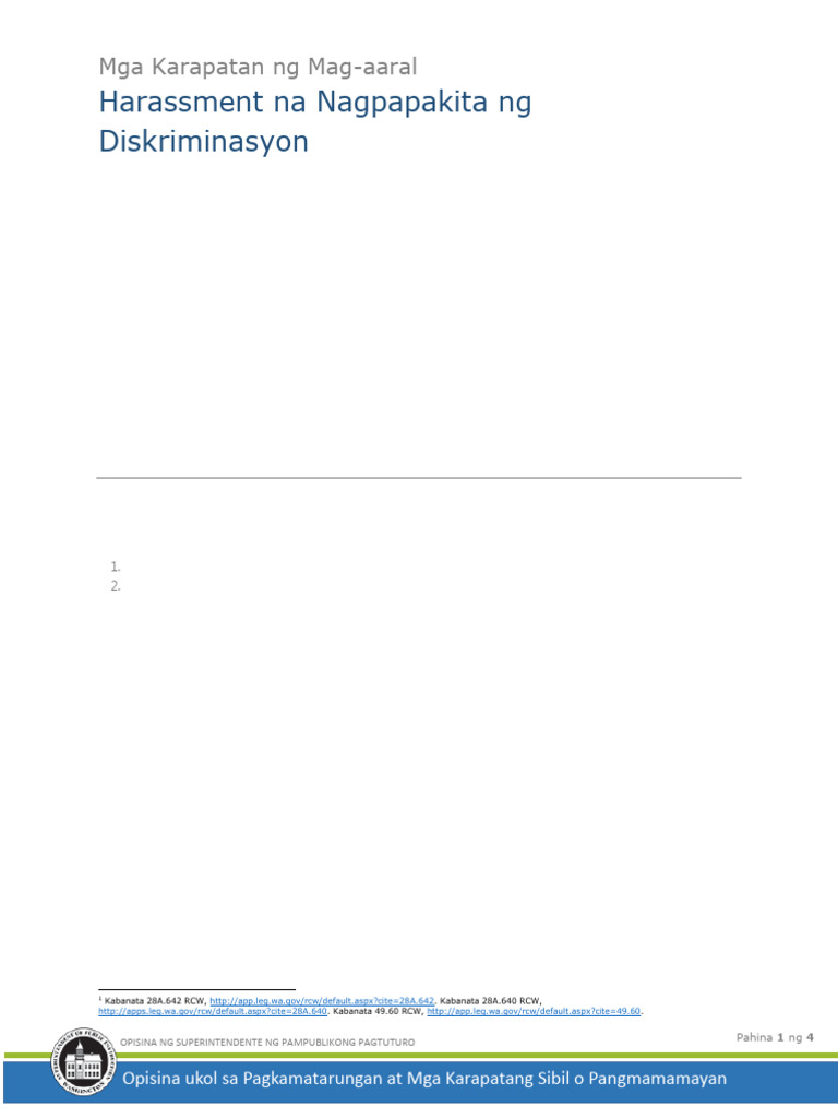 Discriminatoryharassment Tagalog | PDF