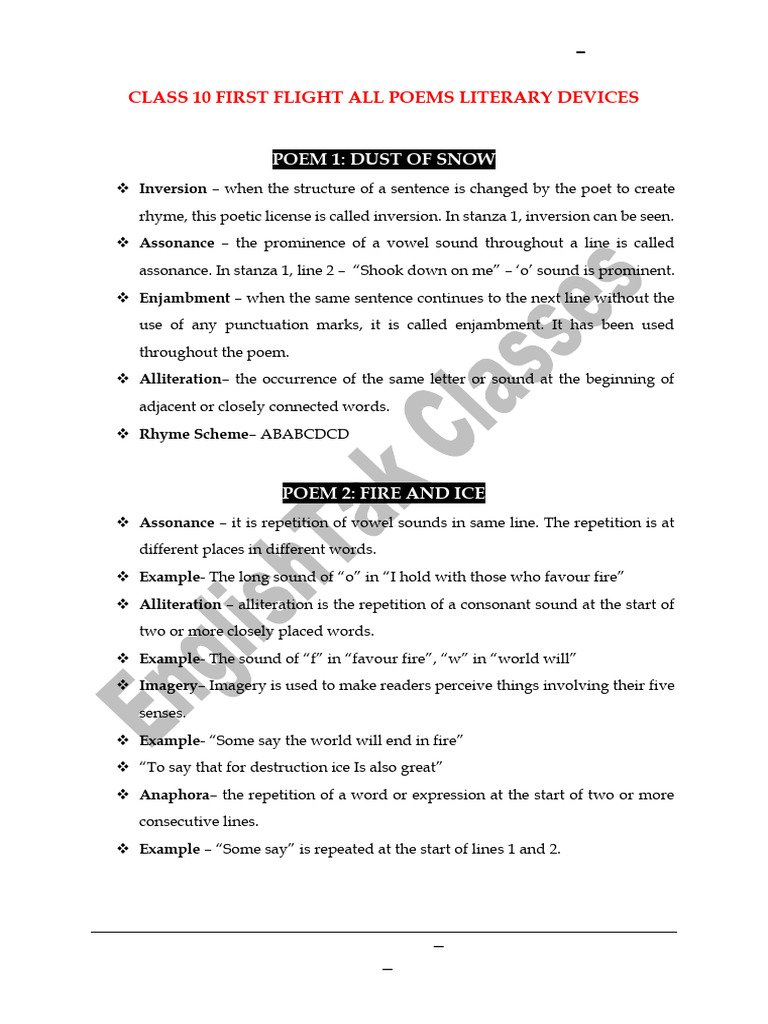Class 10 Poetic Devices Guide | PDF | Poetry | Rhyme