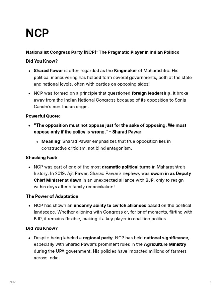 NCP | PDF | Politics Of India