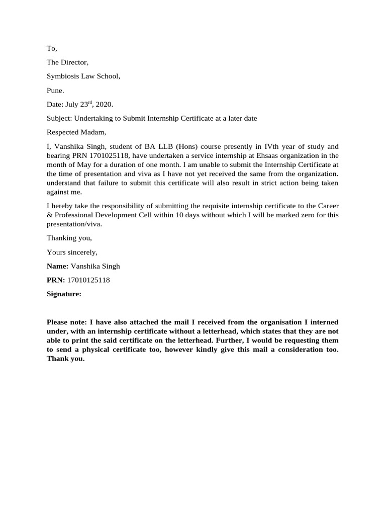 Service Internship Undertaking | PDF