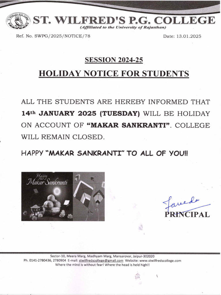 Student Holiday Notice (14 January 2025) | PDF