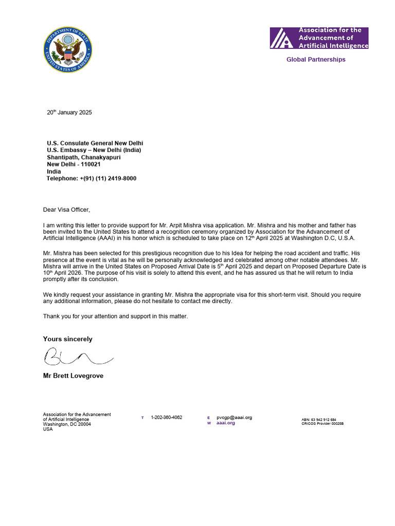 Visa Support Letter for Arpit Mishra | PDF