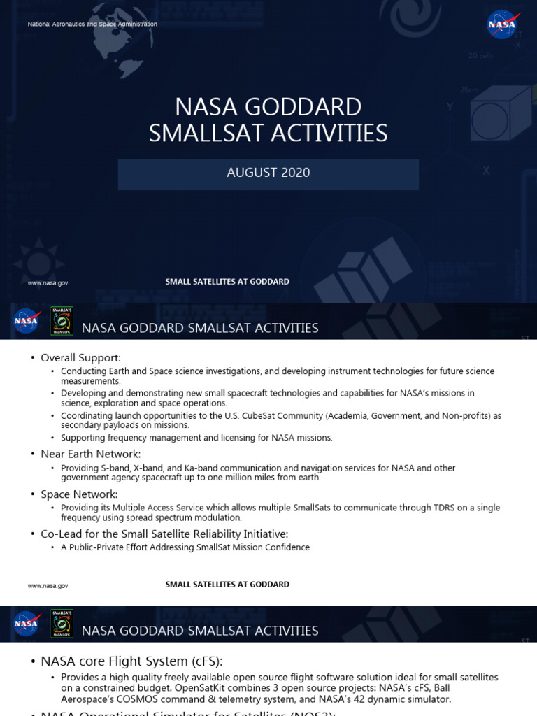 NASA GSFC SmallSat Activities | PDF | Goddard Space Flight Center | Nasa