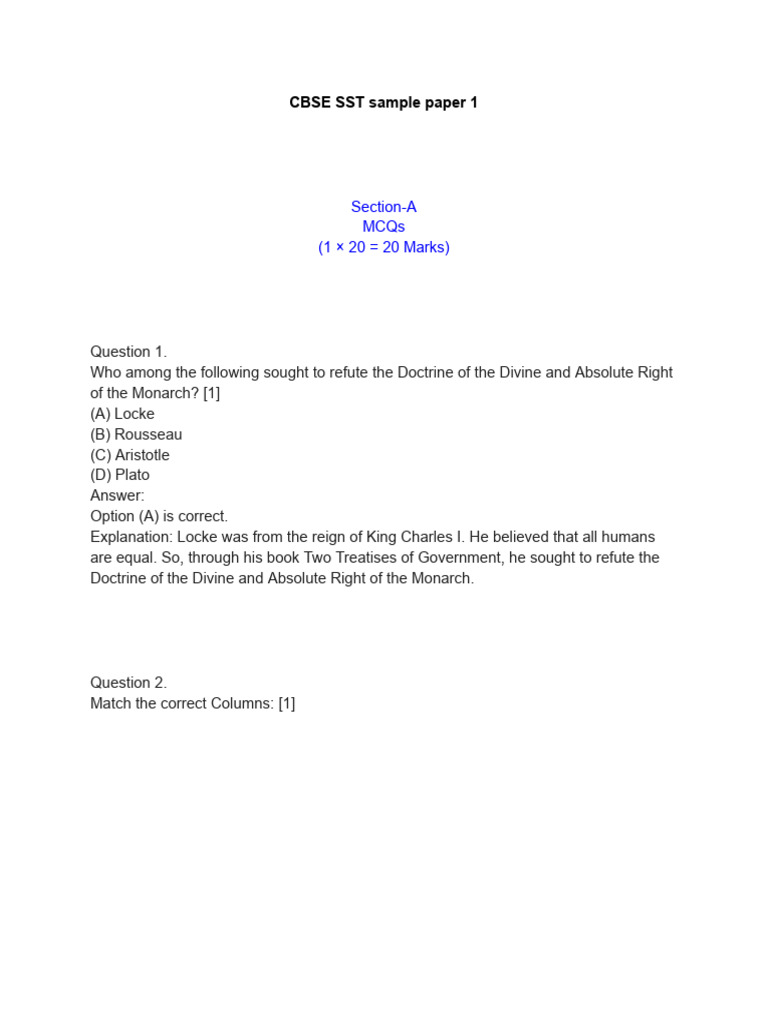 CBSE SST sample paper 1 | PDF | Poverty Reduction | Liberalism